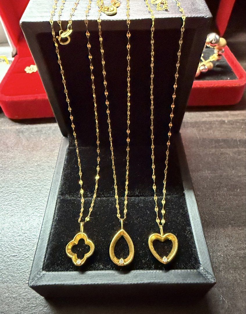 18k dainty Gold Necklaces with Pendants - Heart, Teardrop, Clover ...