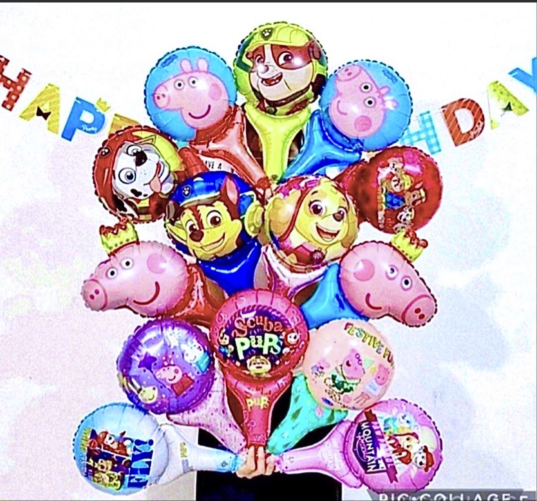 Adorable Party Handheld Foil balloon. Avail in Peppa Pig, Paw Patrol or ...