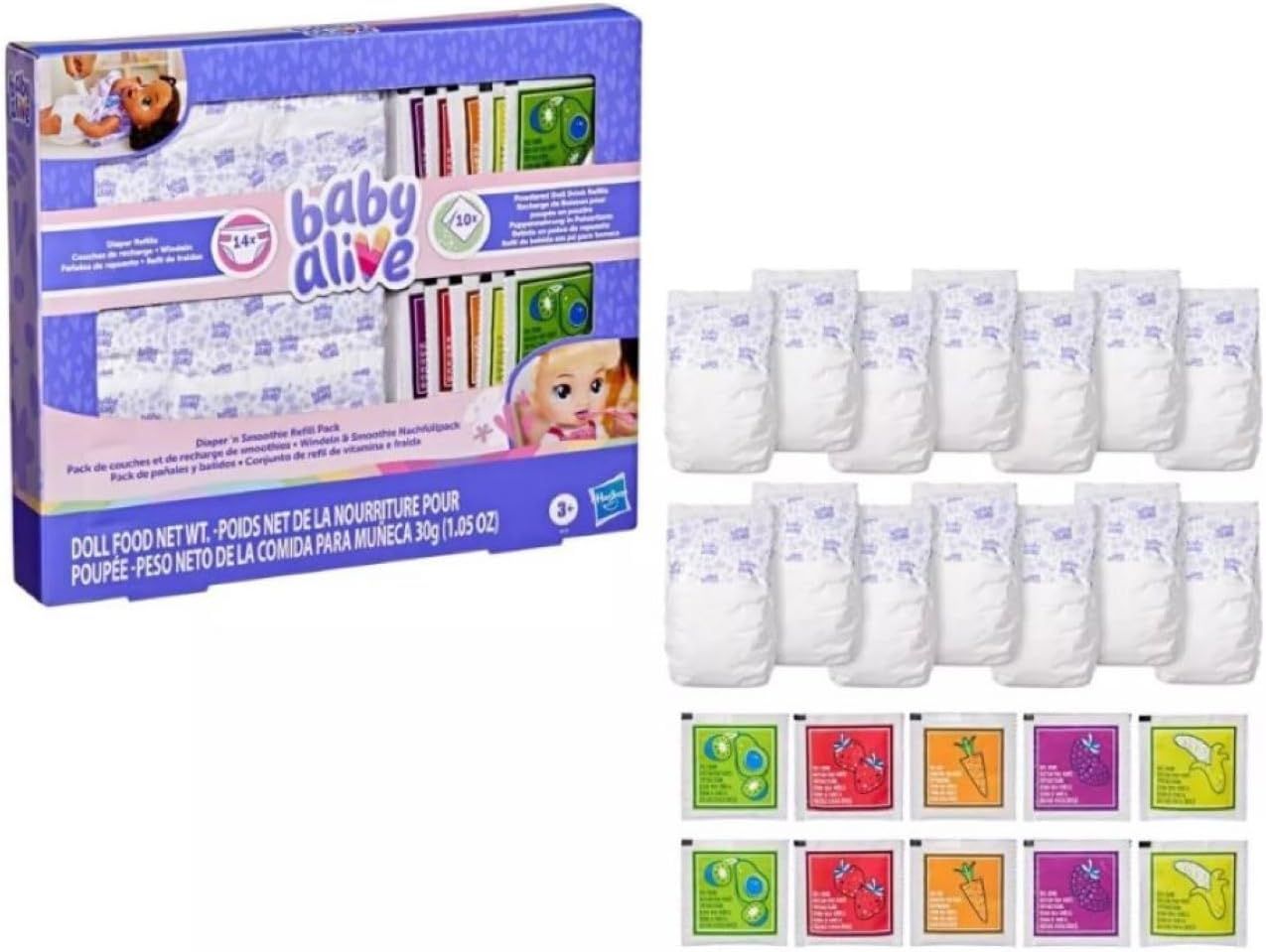 Baby Alive Diaper 'n Smoothie Refill Pack 14 Diapers , 10 Doll Drinks ...