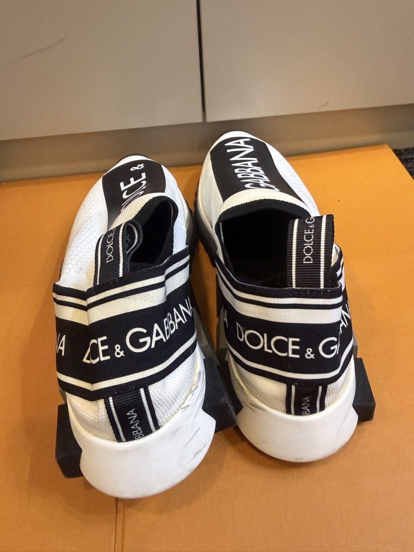 Dolce & Gabbana Sorrento Logo Slip-On Sneakers White Black Knit ...