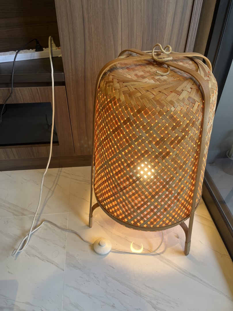 IKEA KNIXHULT Floor Lamp - Bamboo Woven Shade, Furniture & Home Living ...