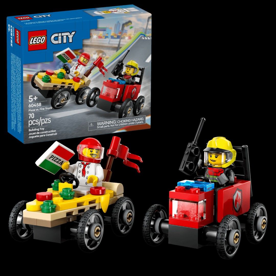 LEGO 60458 Pizza vs. Fire Truck Race Car Pack, Hobbies & Toys, Toys ...