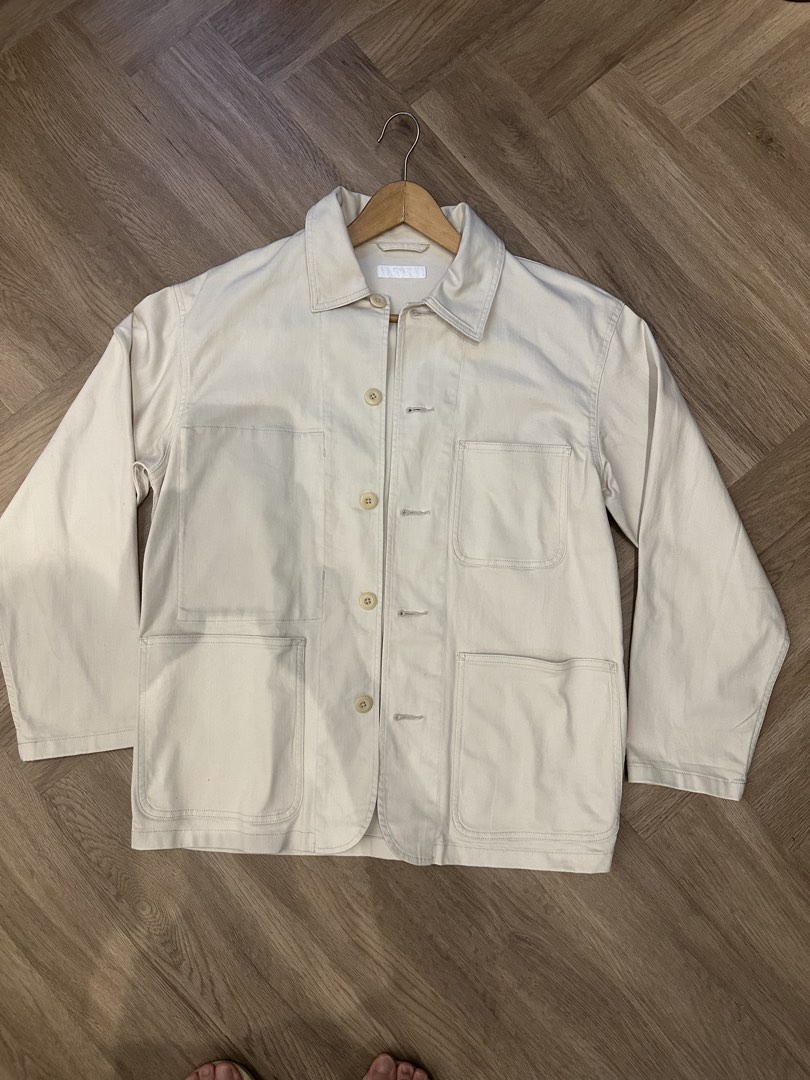 Uniqlo Beige Chore Jacket, Men's Fashion, Coats, Jackets and Outerwear ...