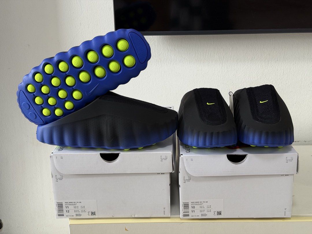 [US 10, 11] Nike Mind 001 Flyknit Slide Hyper Royal Black, Men's ...