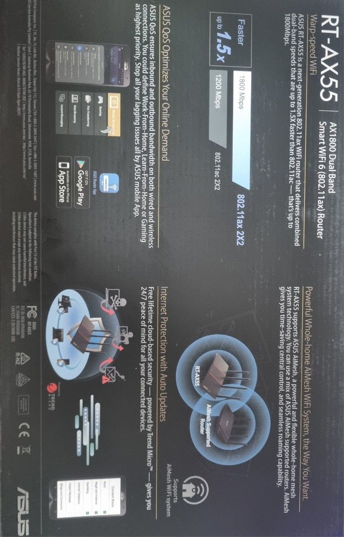 ASUS RT-AX55 AX1800 Dual Band WiFi 6 Router, Computers & Tech, Parts ...