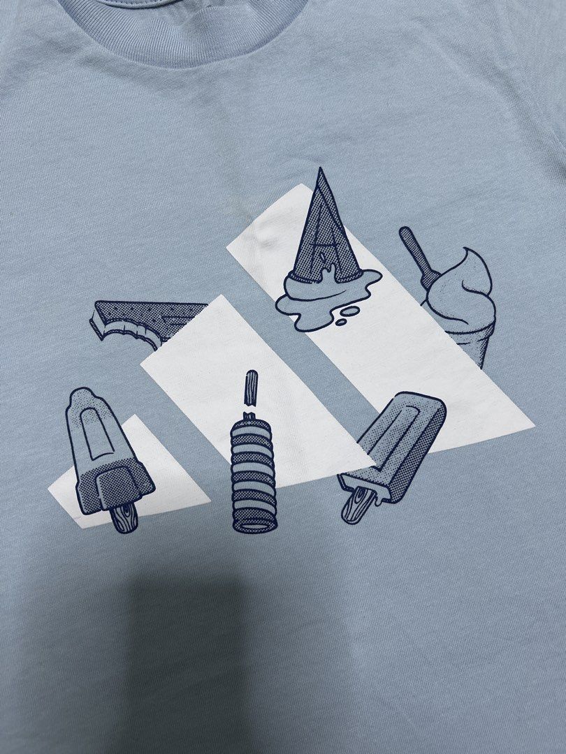 Authentic Adidas Kids Ice Cream Themed Graphic Blue Tee Shirt Size 122 ...