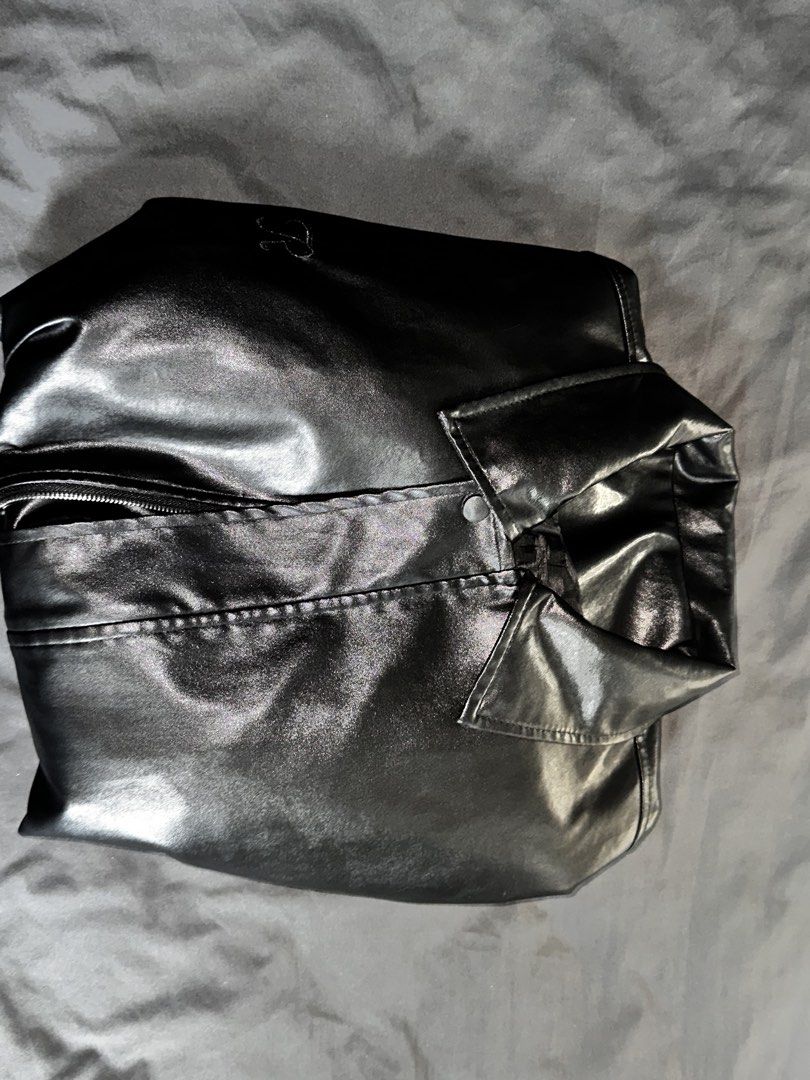 Black Faux Leather Bomber Jacket, Women's Fashion, Coats, Jackets and ...