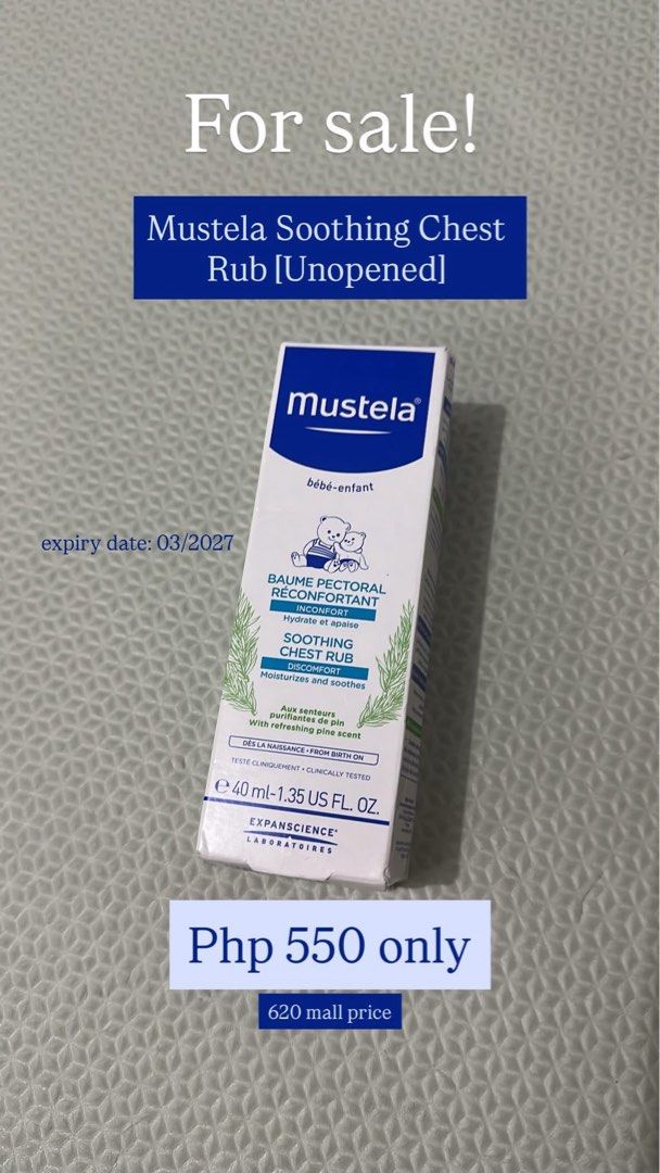Mustela Soothing Chest Rub [Unopened] - Expiry 03/2027, Babies & Kids ...