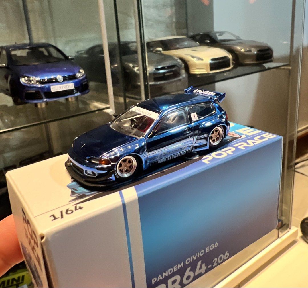 1/64 poprace Pandem Civic EG6 chrome blue, Hobbies & Toys, Toys & Games ...