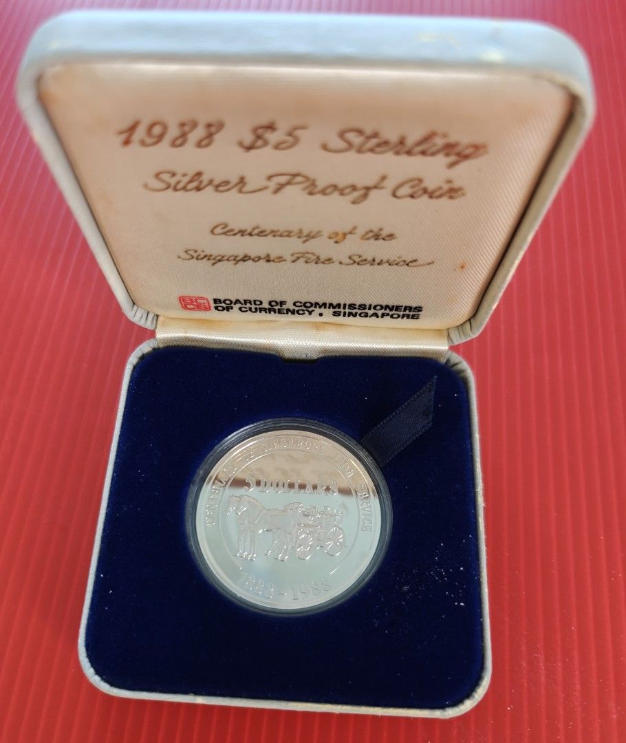 1988 Singapore $5 Sterling Silver Proof Coin - Fire Service Centenary ...