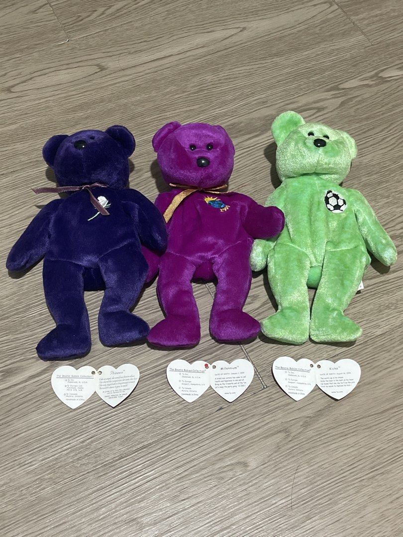3 Ty Beanie Babies Bears - Princess, Millennium, Kicks, Hobbies & Toys ...