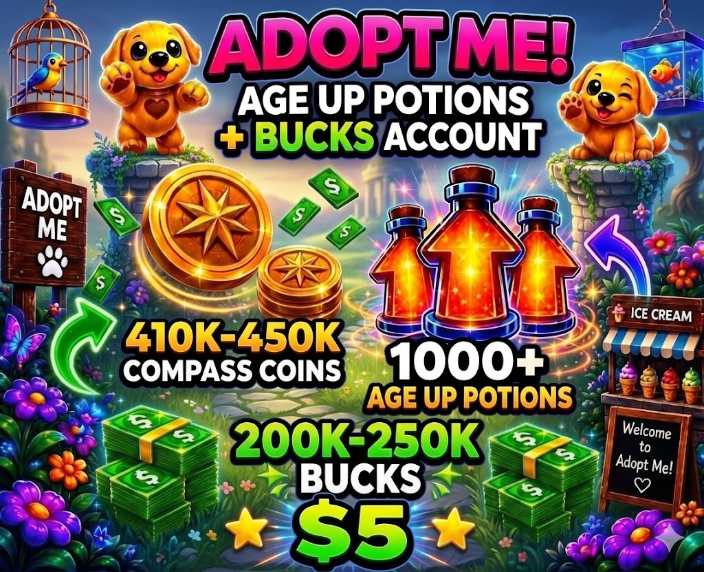 adopt me compass coins, bucks and age potion accounts, Video Gaming ...