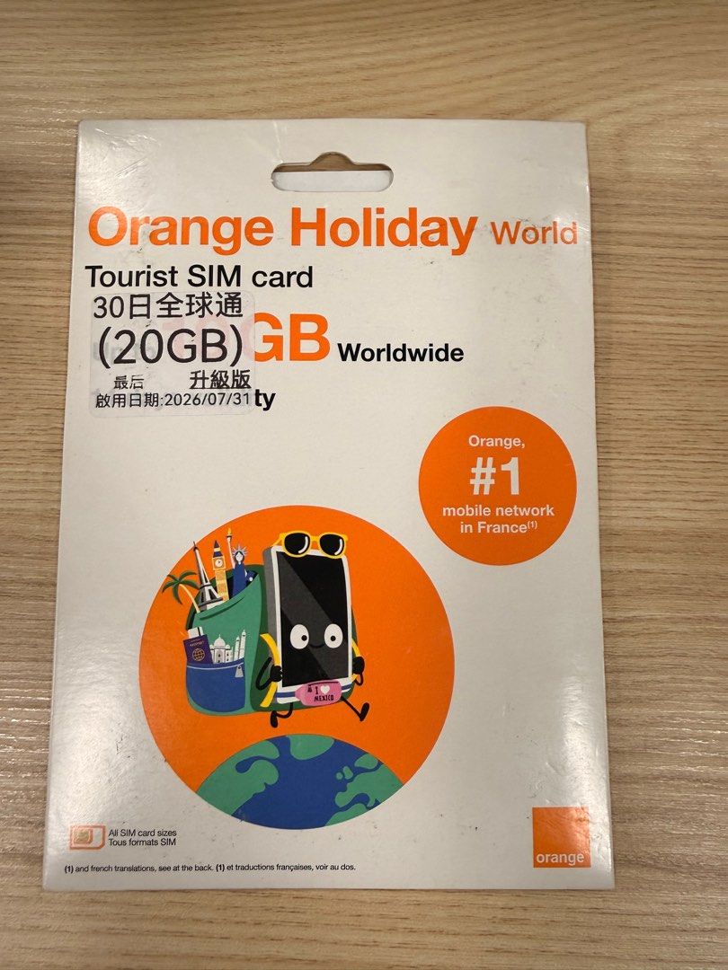 Orange Holiday World SIM Card, 手提電話, 電話及其他裝置配件, Sim 卡 - Carousell
