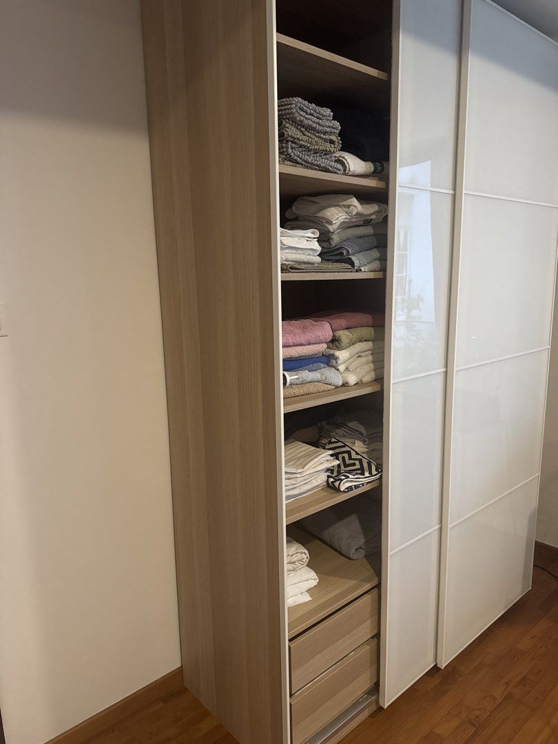 Sliding Door Wardrobe with Shelves and Drawer, Furniture & Home Living ...