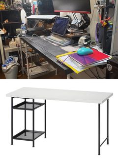 Wooden Desk with Black Metal Frame, Furniture & Home Living, Furniture ...