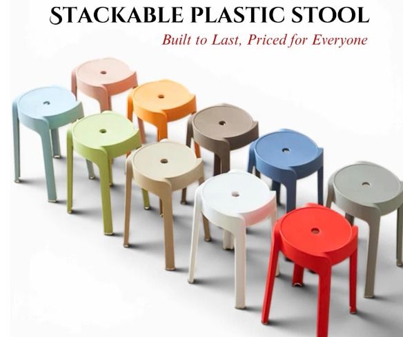Bundle of 4 Home Dining Guest Minimalist Stackable Round Stool Chair ...
