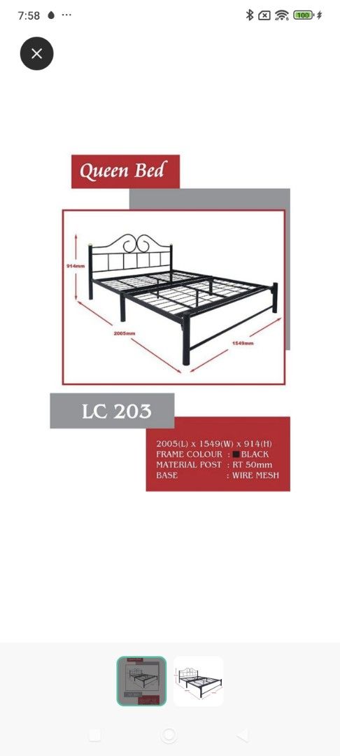 Queen Bed Frame LC 203 Black Metal, Furniture & Home Living, Furniture ...