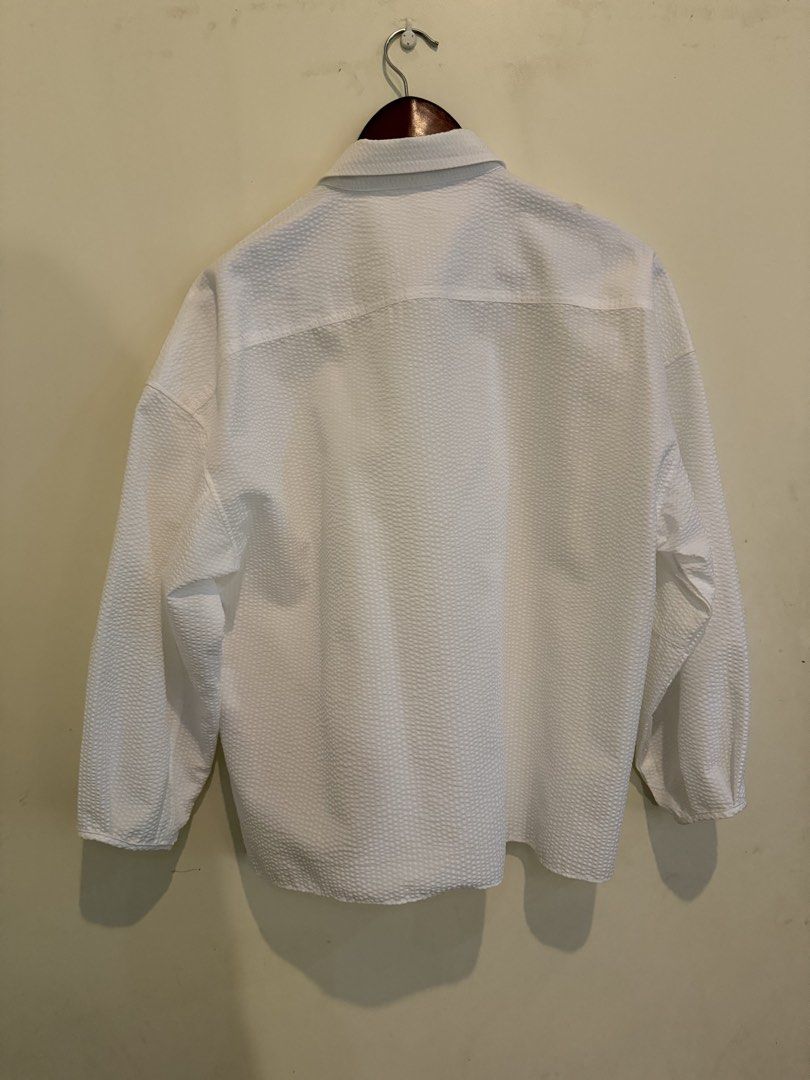 White Textured Button-Up Shirt, Women's Fashion, Tops, Longsleeves on ...