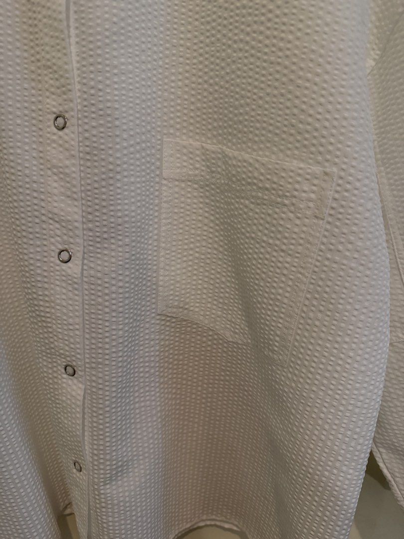 White Textured Button-Up Shirt, Women's Fashion, Tops, Longsleeves on ...