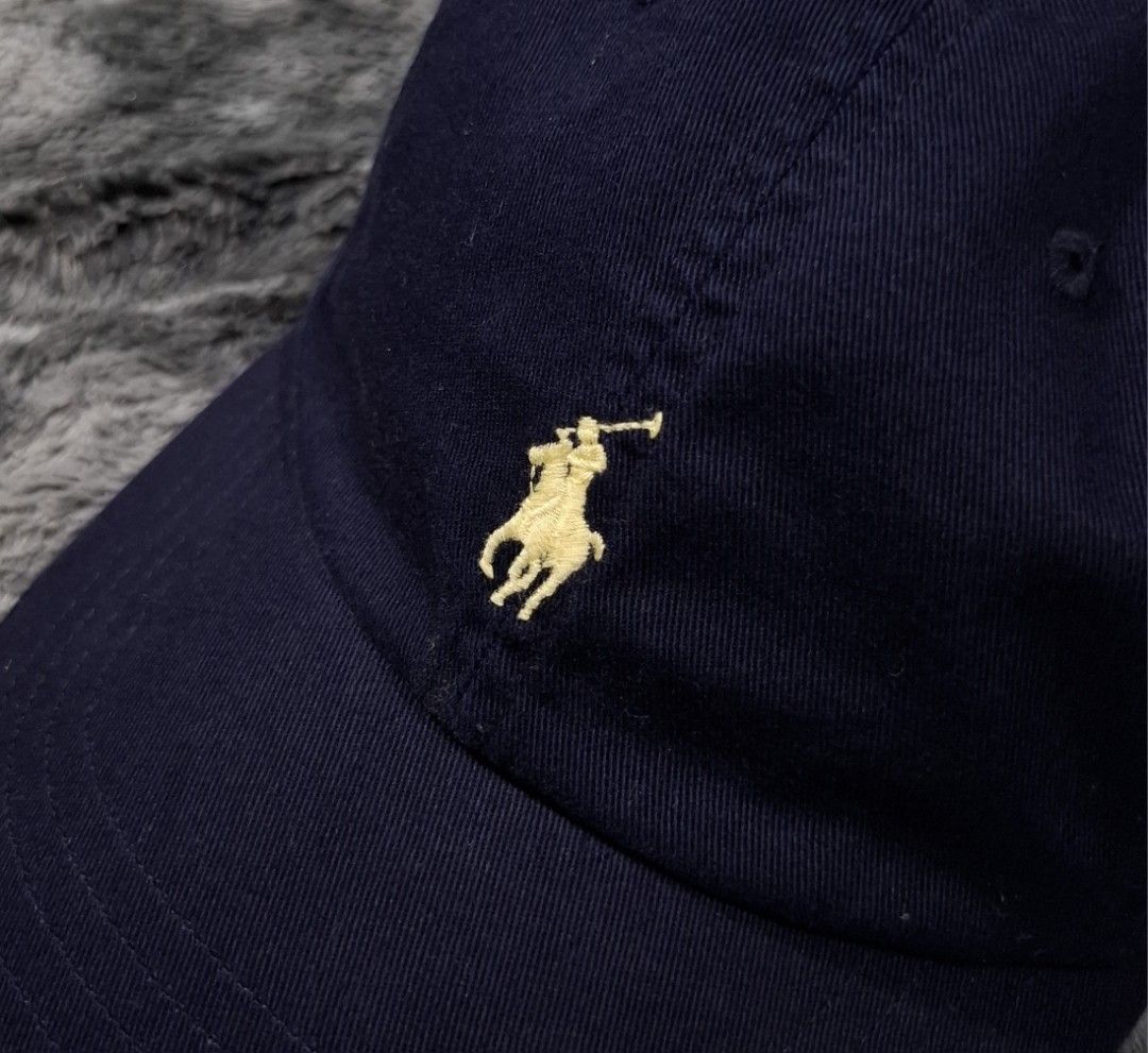 Navy Polo Ralph Lauren Cap with Gold Pony Logo, Men's Fashion, Watches ...