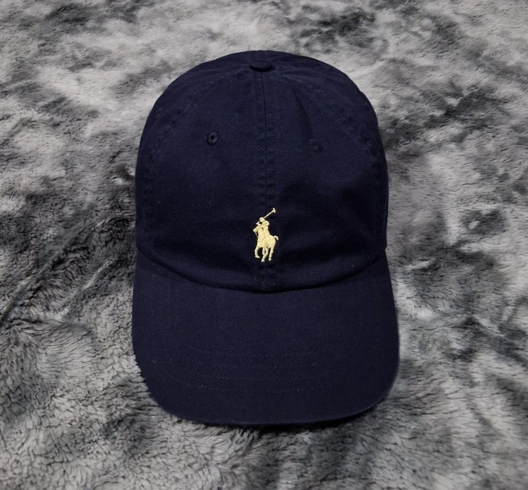 Navy Polo Ralph Lauren Cap with Gold Pony Logo, Men's Fashion, Watches ...