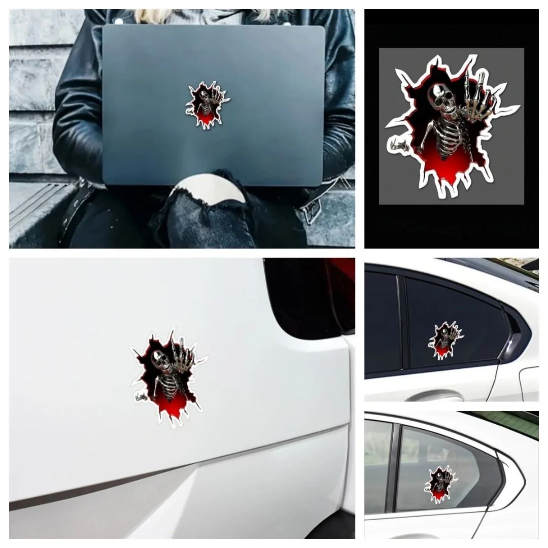 PVC Car sticker, cartoon skull simulation 3D car sticker, computer case ...