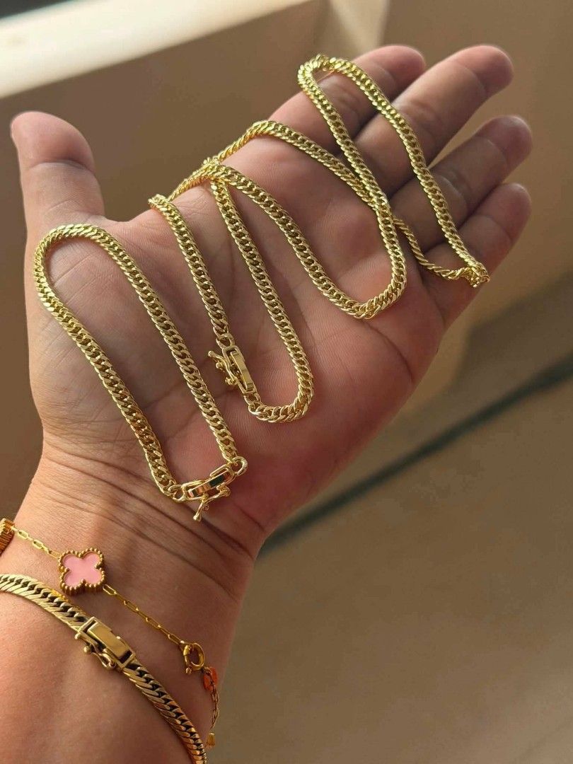 14K Vermeil Gold Japan Style Chain Set ( double lock), Women's Fashion ...