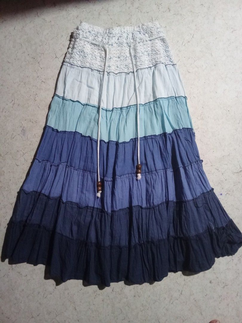 Shades of blue tiered maxi skirt, Women's Fashion, Bottoms, Skirts on ...