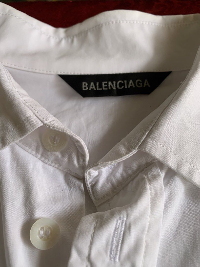 Balenciaga White Logo Back Button Up Shirt, Men's Fashion, Tops & Sets ...