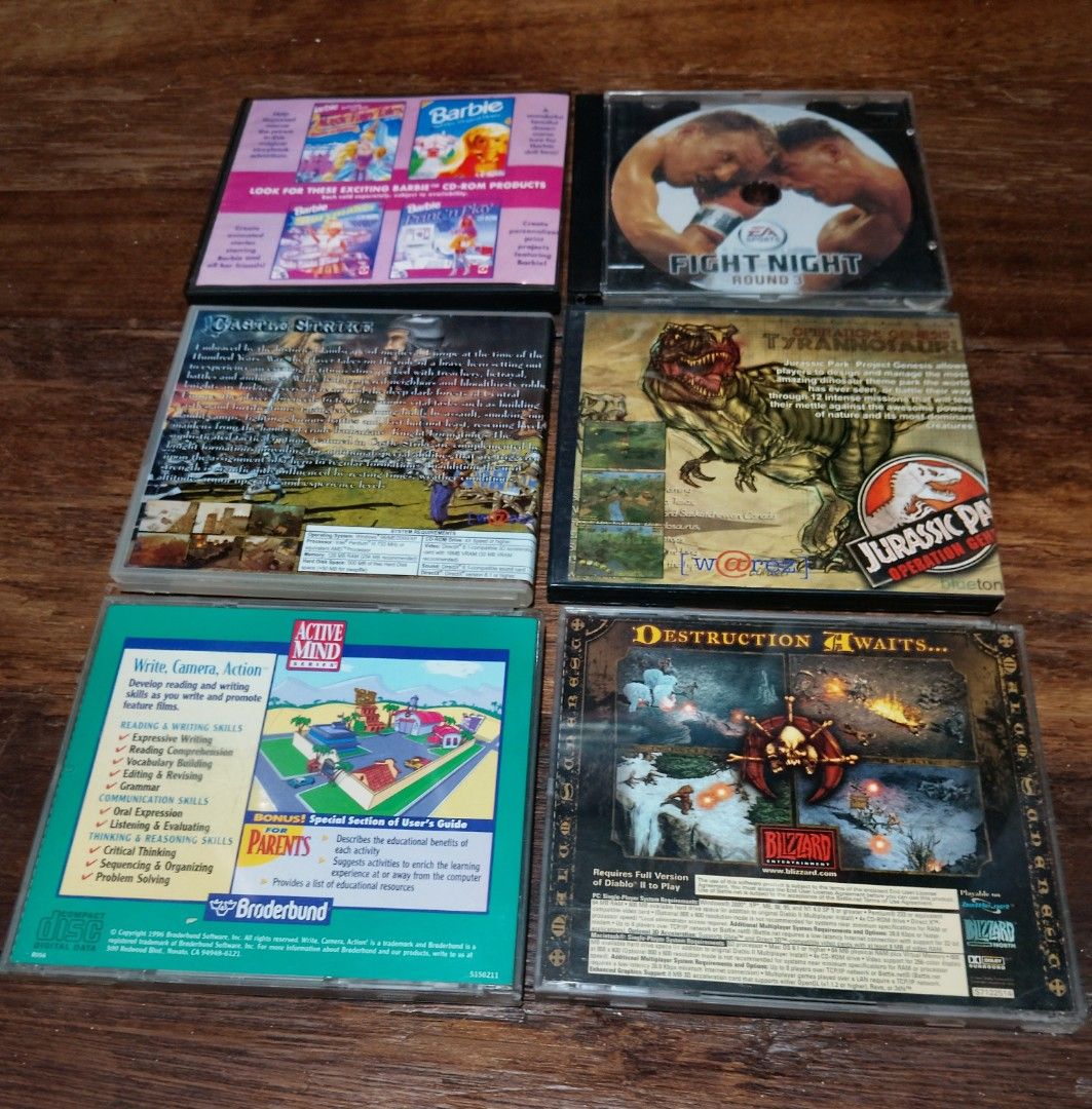 PC CD-ROM Games: Barbie, Fight Night, Castle Strike, Jurassic Park ...