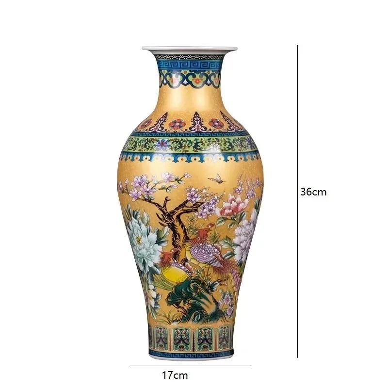 36cm/Golden Jingdezhen ceramics, Chinese style enamel colored vase ...