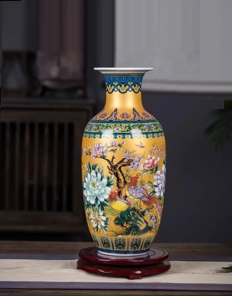 36cm/Golden Jingdezhen ceramics, Chinese style enamel colored vase ...